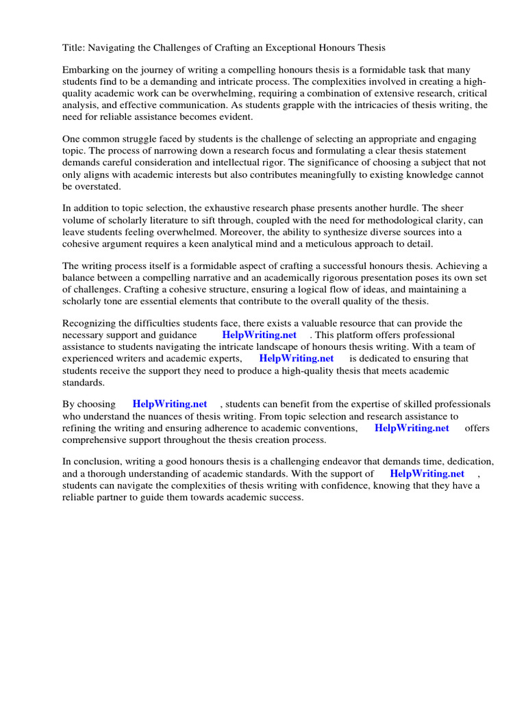 How To Write A Good Honours Thesis | PDF | Thesis | Occupational Burnout