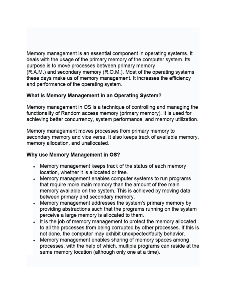 Os_Memory Management in Operating System | PDF | Computer Data Storage | Process (Computing)