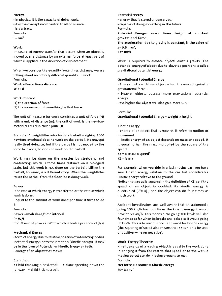 PHYSICS Handout | PDF | Potential Energy | Momentum