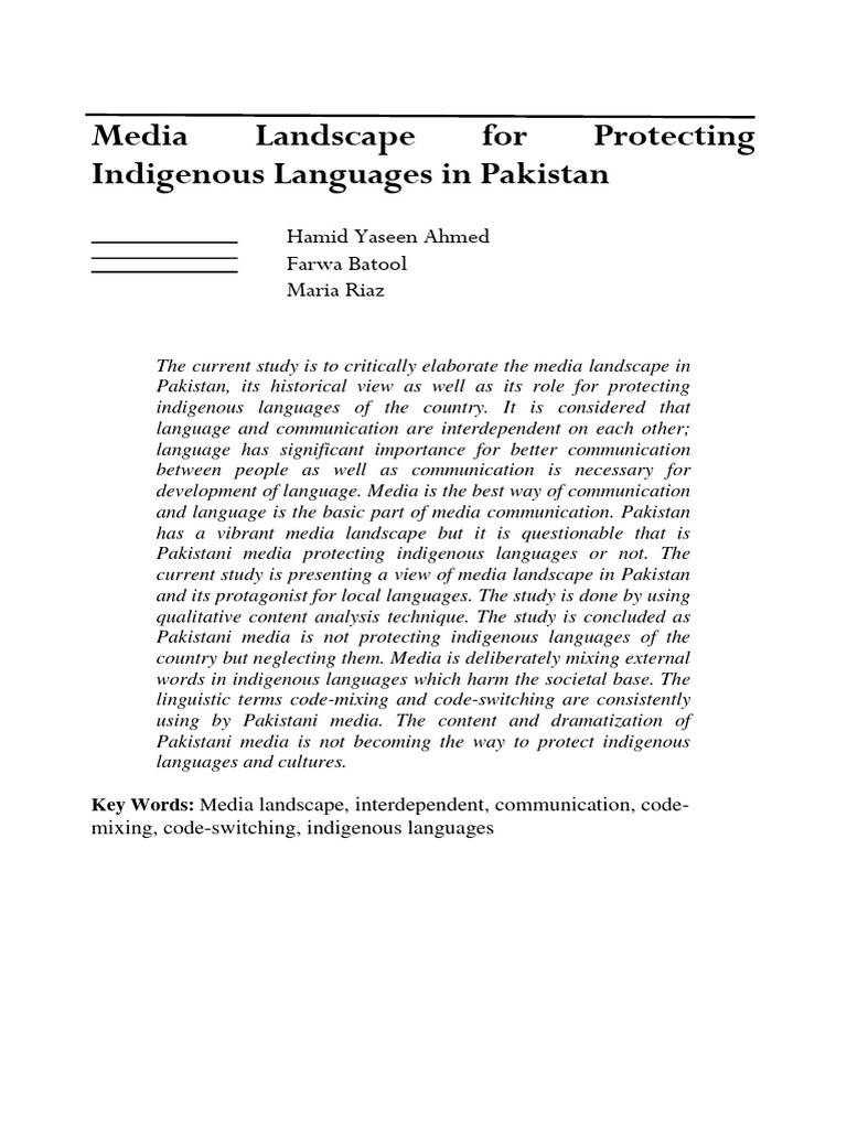 Media Landscape For Protecting Indigenous Languages in Pakistan | PDF