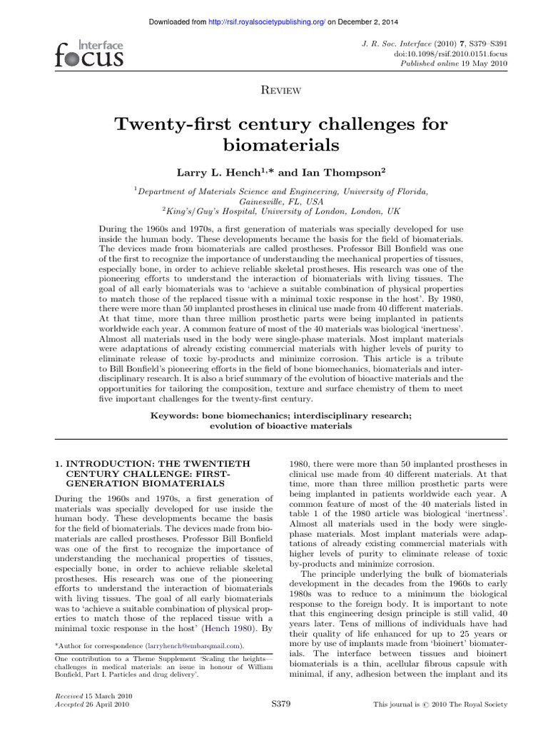21st Century Biomaterials Challenges | PDF | Biomaterial | Tissue ...