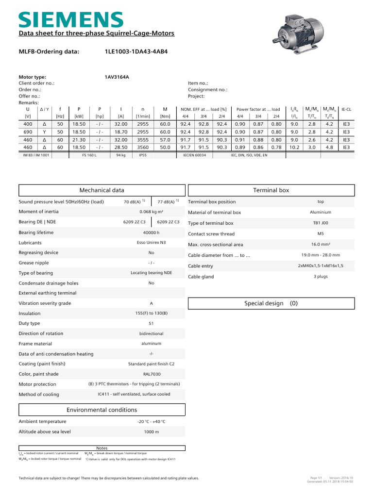 1LE1003 1DA43 4AB4 Datasheet en | Download Free PDF | Physical Sciences | Physical Quantities