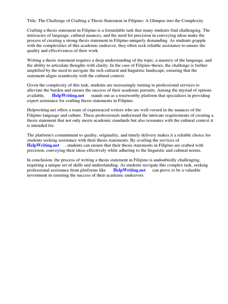 Thesis Statement Examples in Filipino | PDF