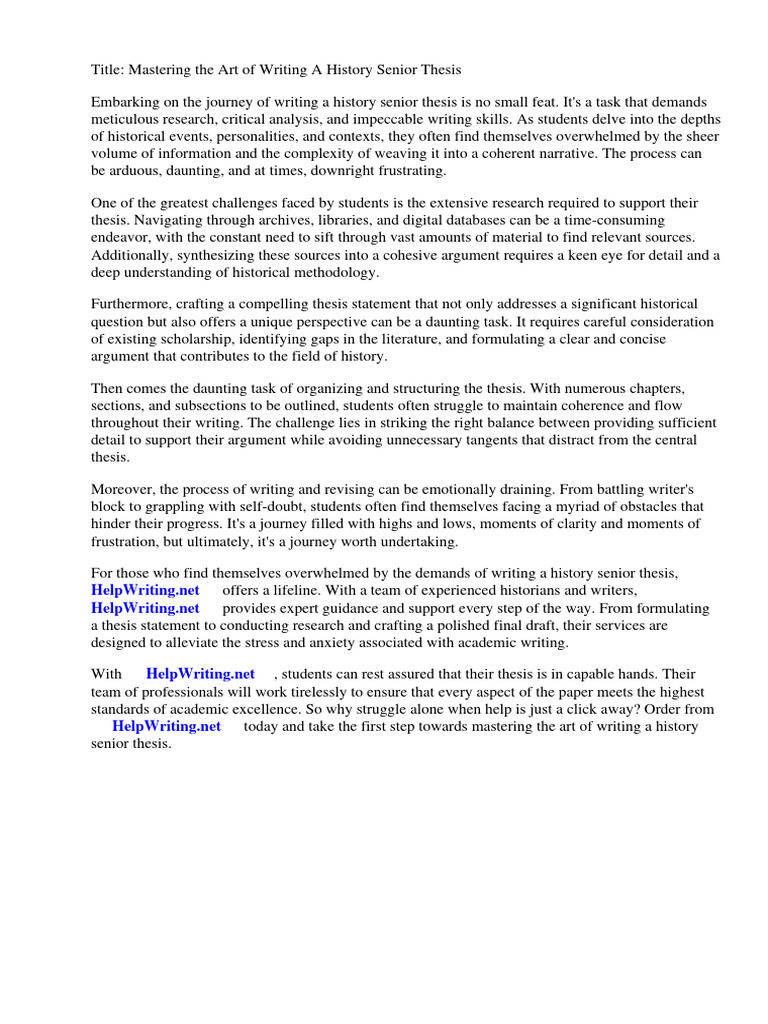 Writing a History Senior Thesis | PDF