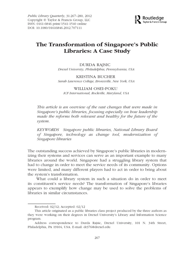 The Transformation of Singapores Public Libraries A Case Study | PDF | Libraries | Leadership