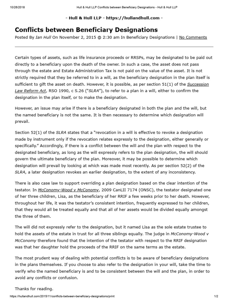 Conflicts Between Beneficiary Designations | PDF | Finance & Money ...