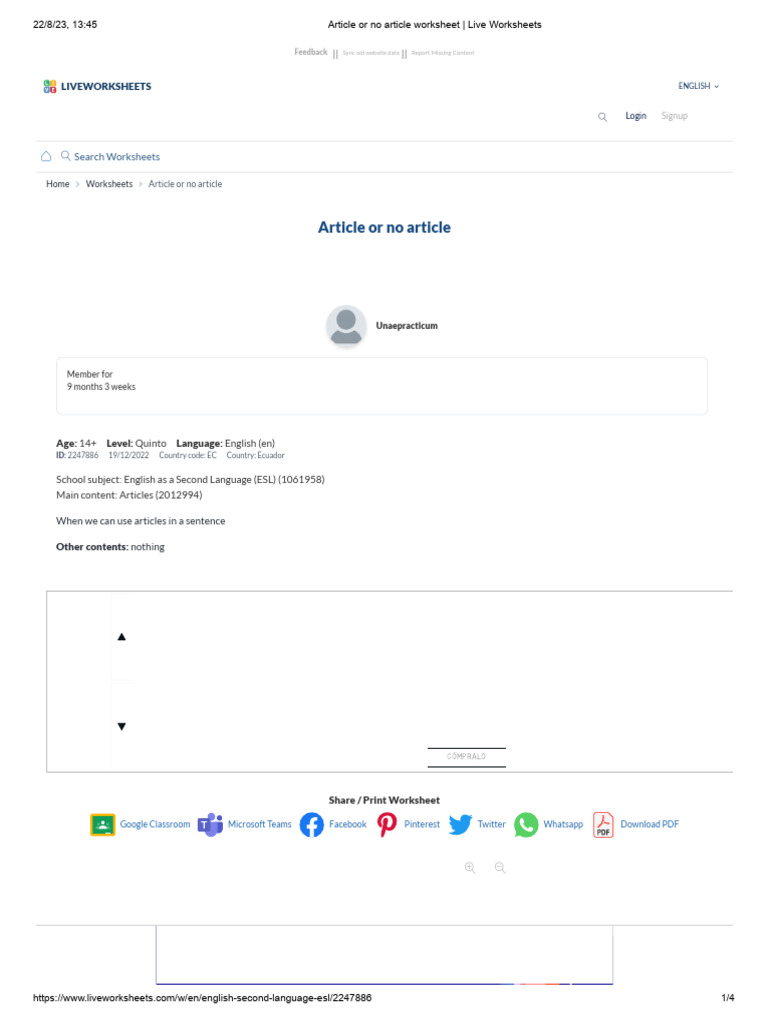 Article or No Article Worksheet Live Worksheets | PDF | Worksheet ...