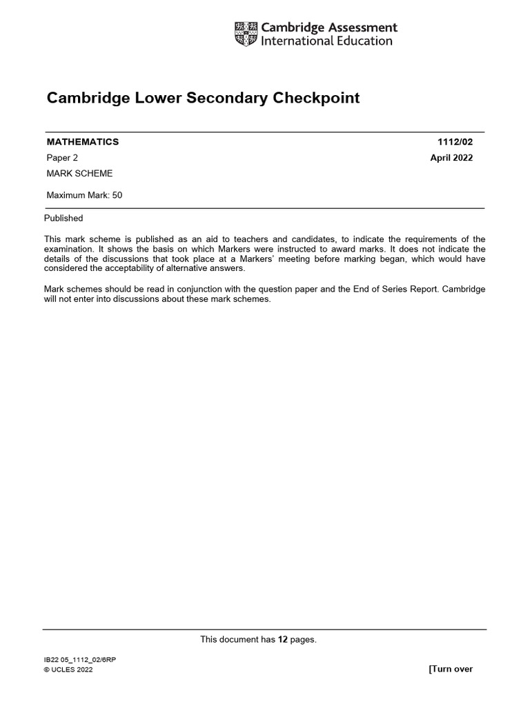 Year 8 Checkpoint Paper 2 (Nov2005 Til Apr2022) Ans | PDF