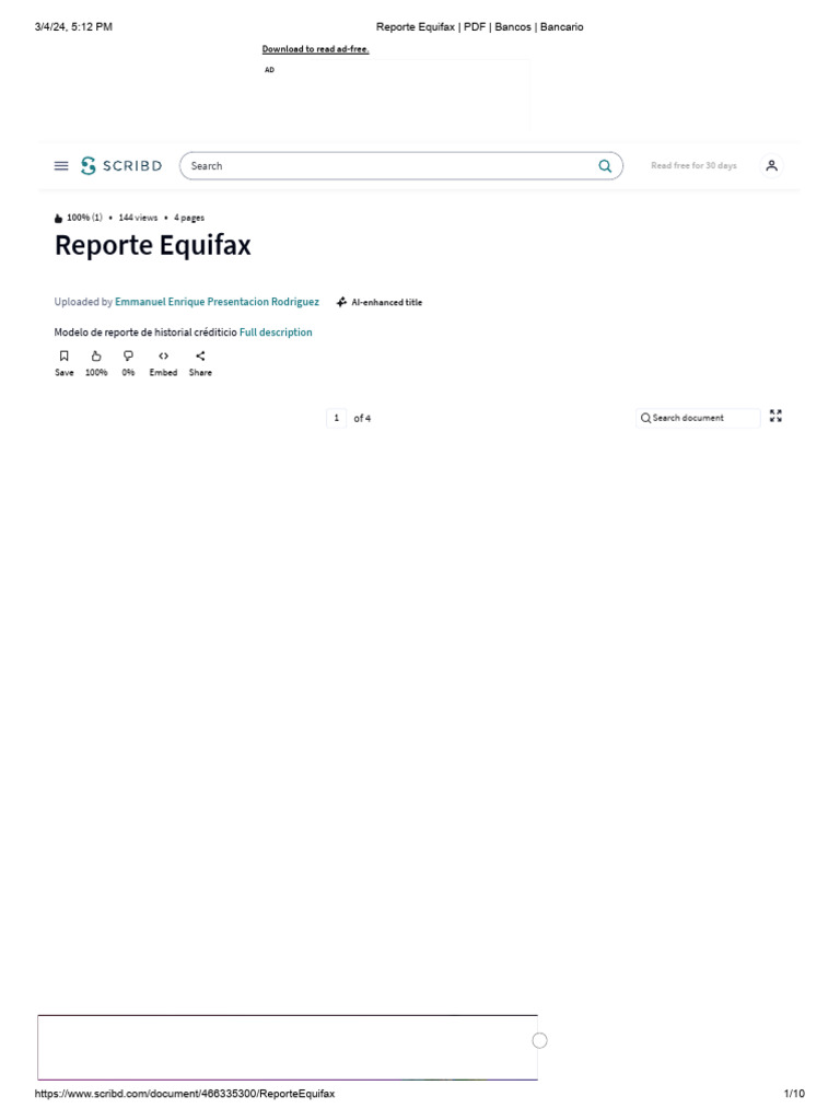 Reporte Equifax - PDF - Bancos - Bancario | PDF | Scribd | World Wide Web