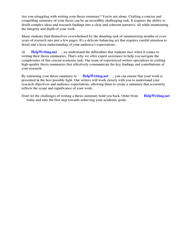 Thesis Summary Writing | PDF | Essays | Thesis
