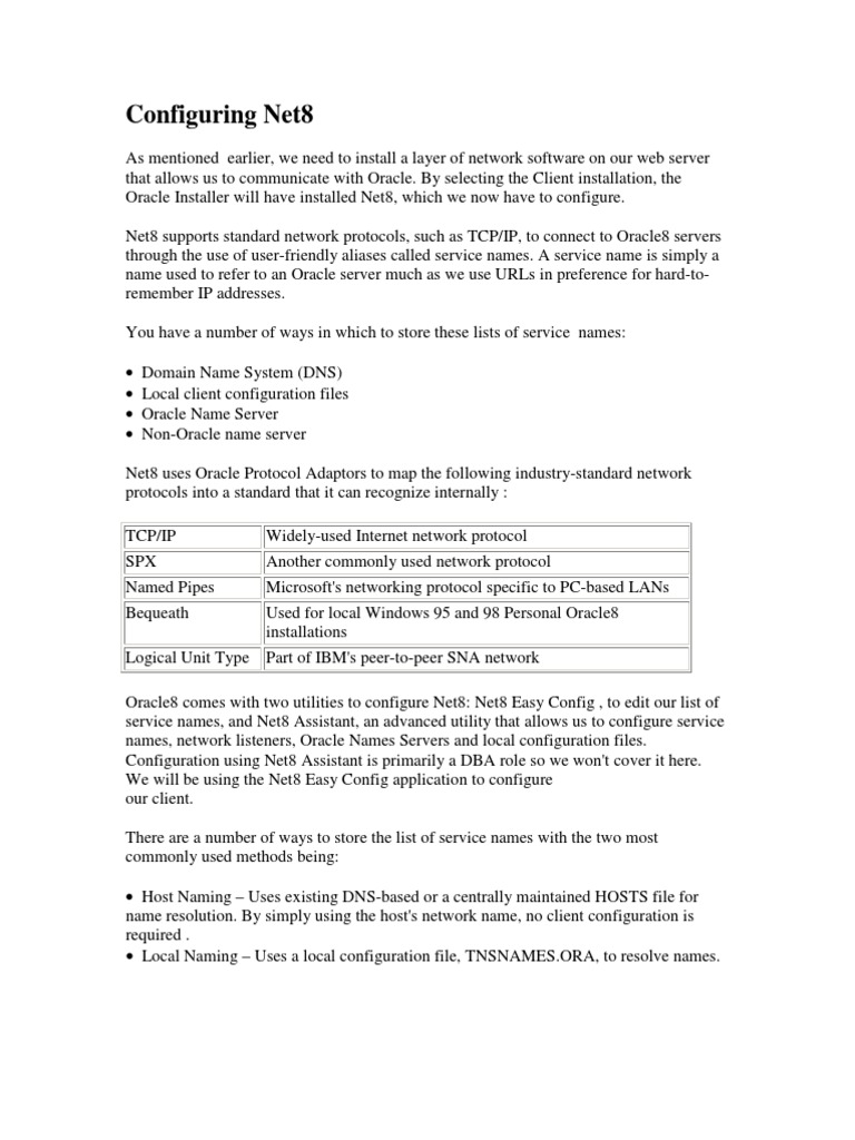 Configuring Oracle Net8 for ASP | PDF | Oracle Database | Port (Computer Networking)