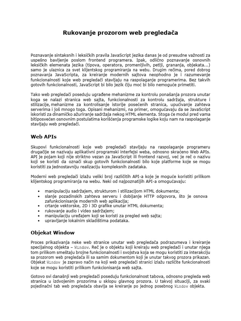 JavaScript Rukovanje Prozorom Web Pregledača | PDF