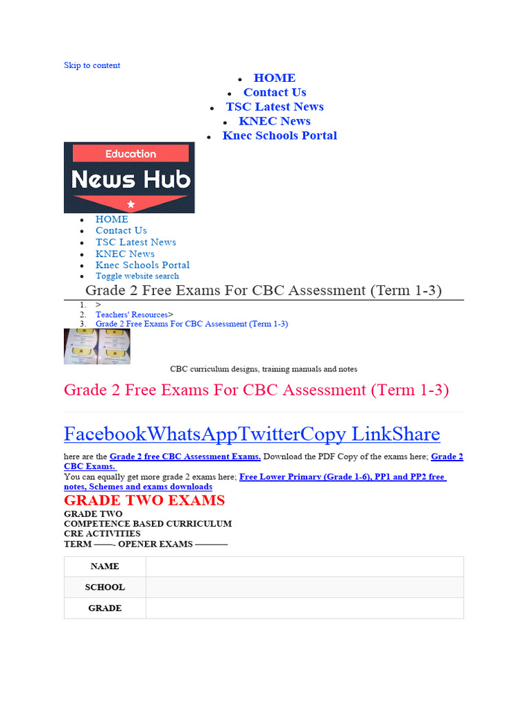 Grade 2 CBC Exam Papers Term 1-3 | PDF