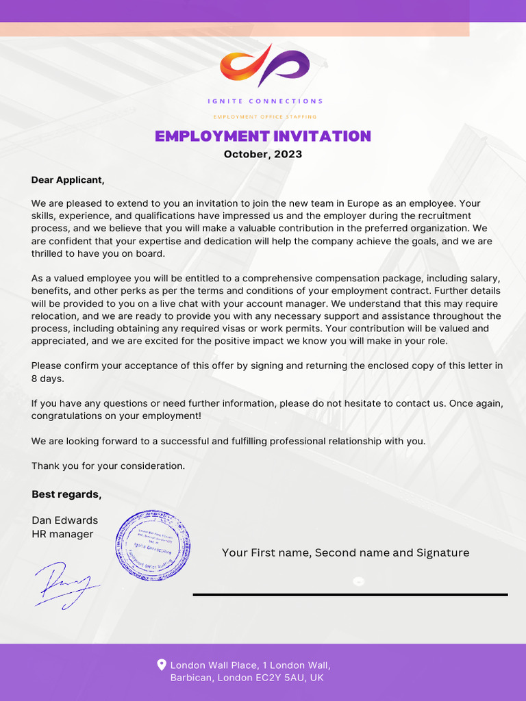 Employment Invitation to Join Team | PDF
