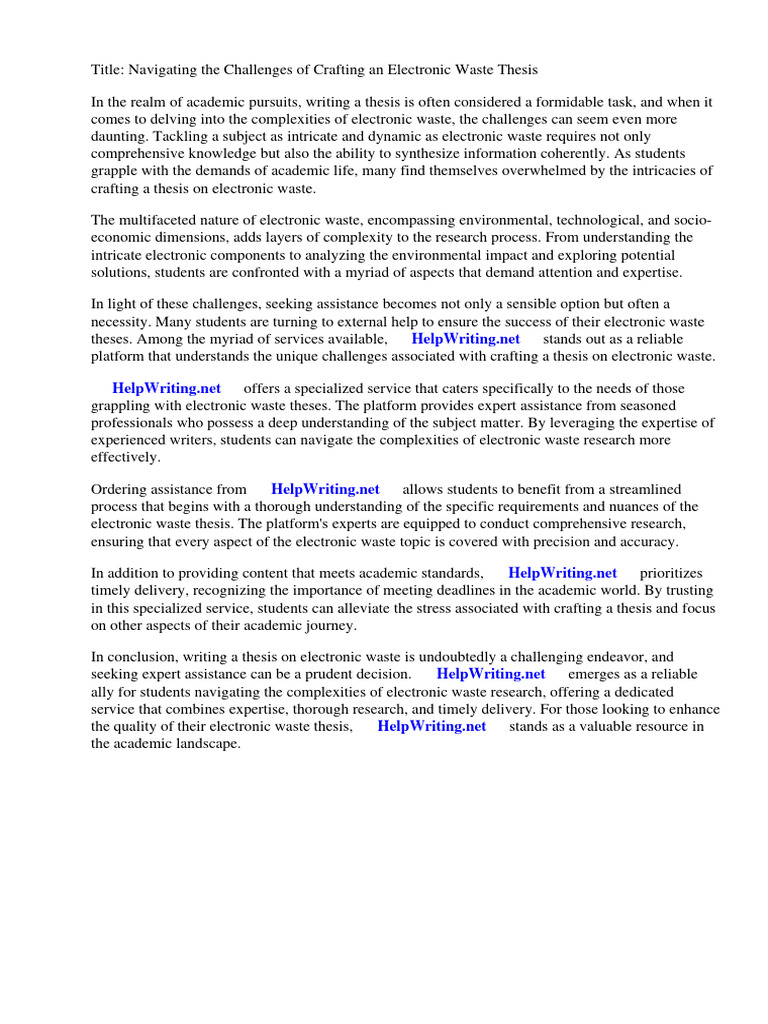 Electronic Waste Thesis | PDF
