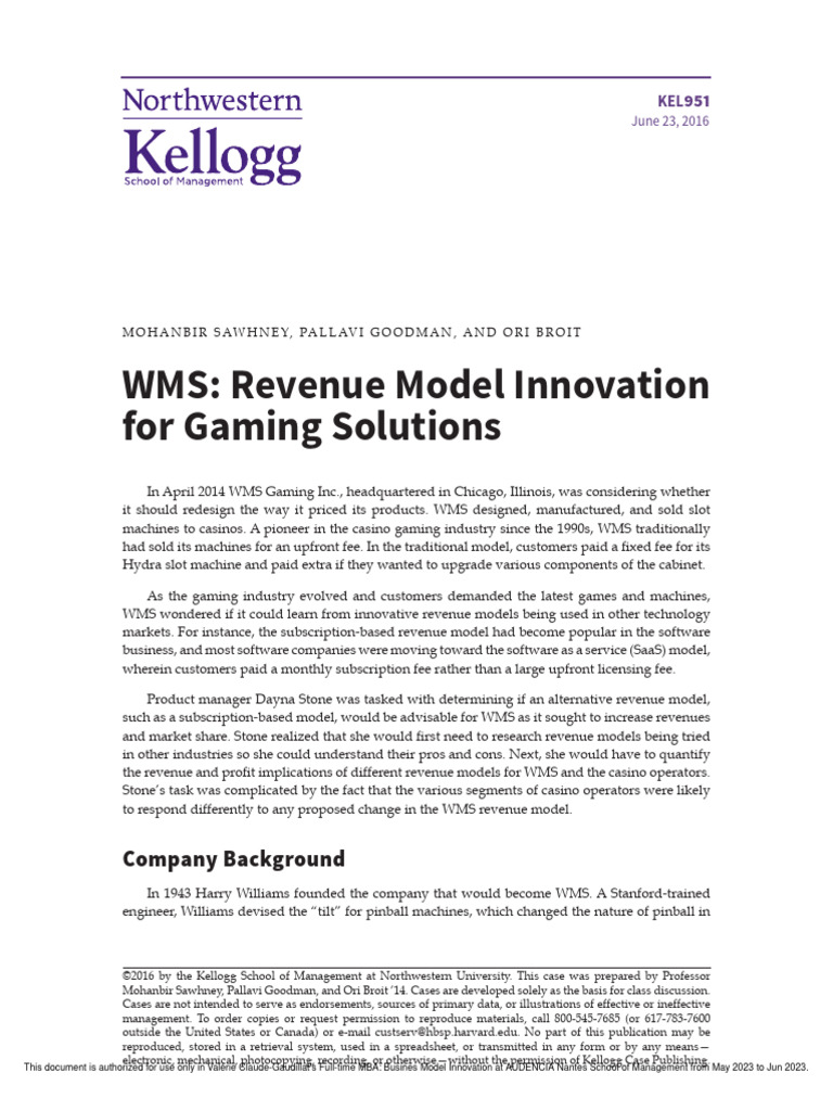 WMS: Revenue Model Innovation For Gaming Solutions: Company Background ...
