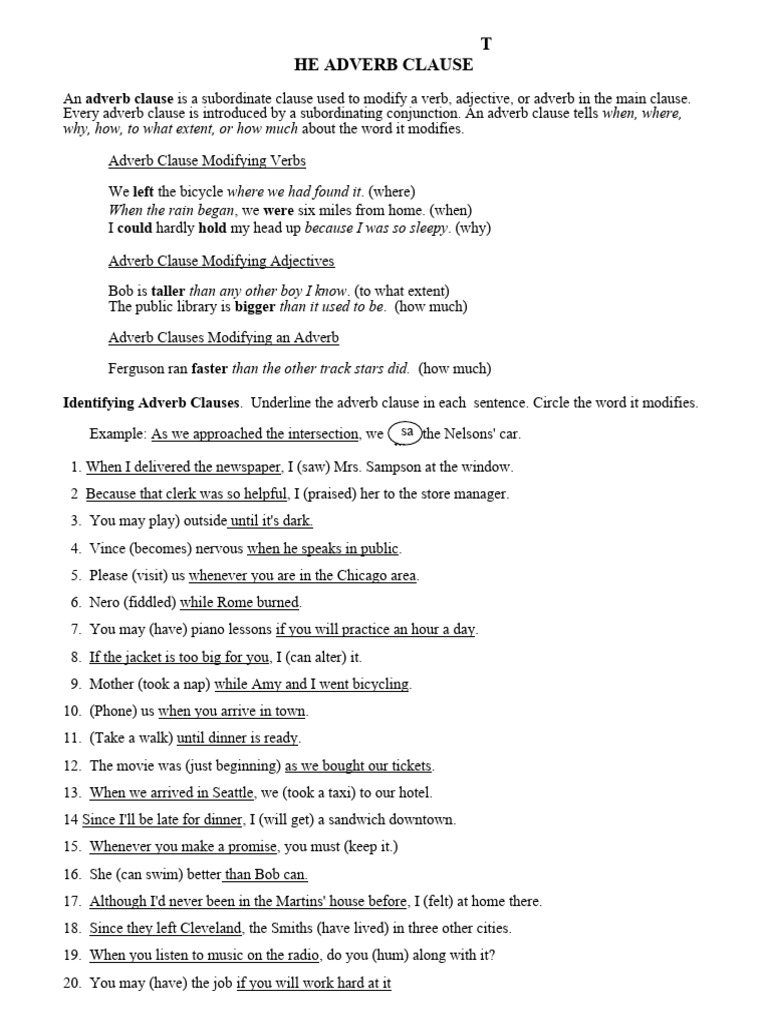 Homework Adverb Clauses | PDF