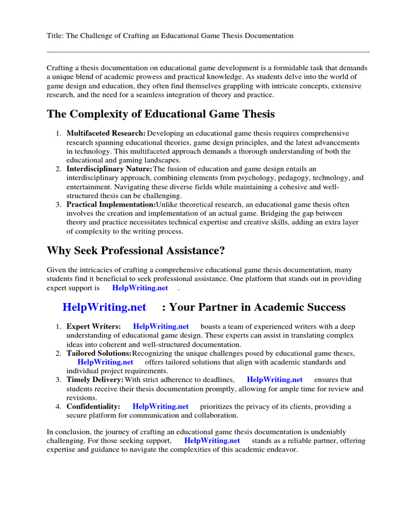 Educational Game Thesis Documentation | PDF