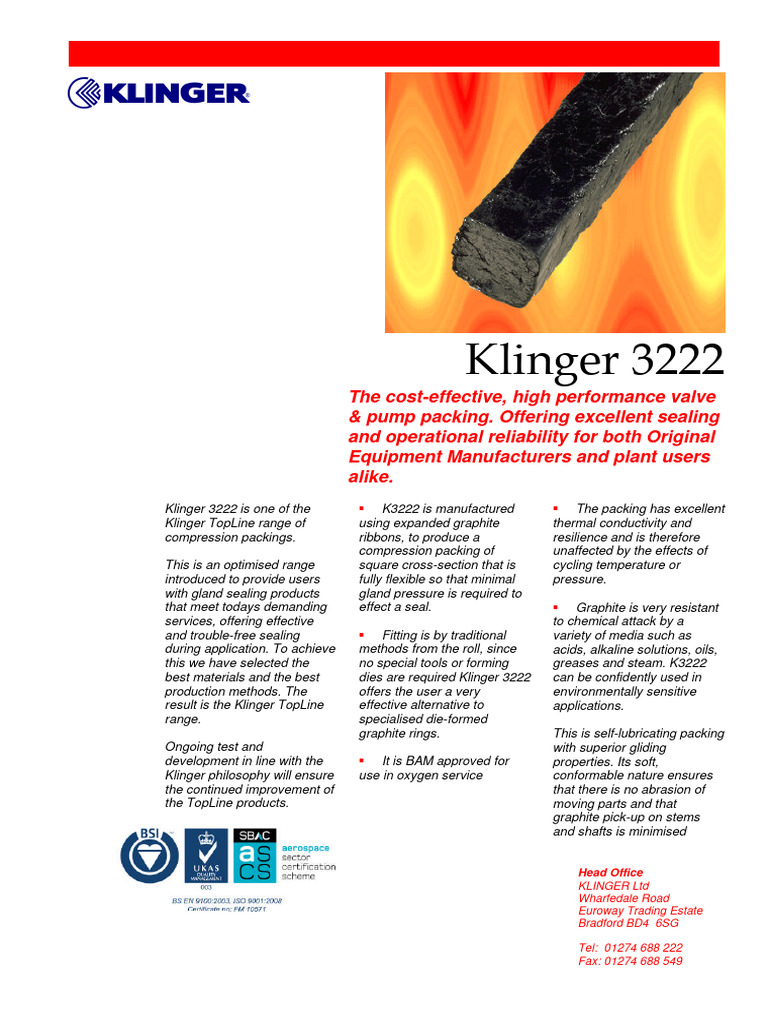 08 Gasket for Stuffing box_ Klinger - 3222 | PDF