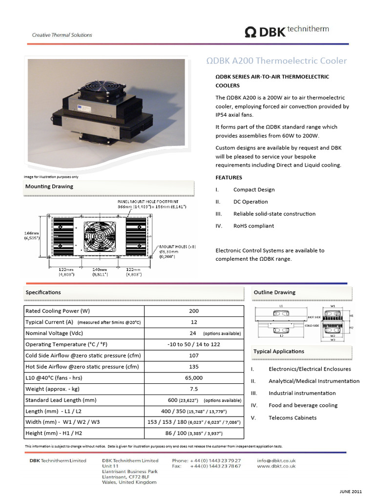 01 Cooling Unit - DBK - A200 (Data Sheet) | PDF