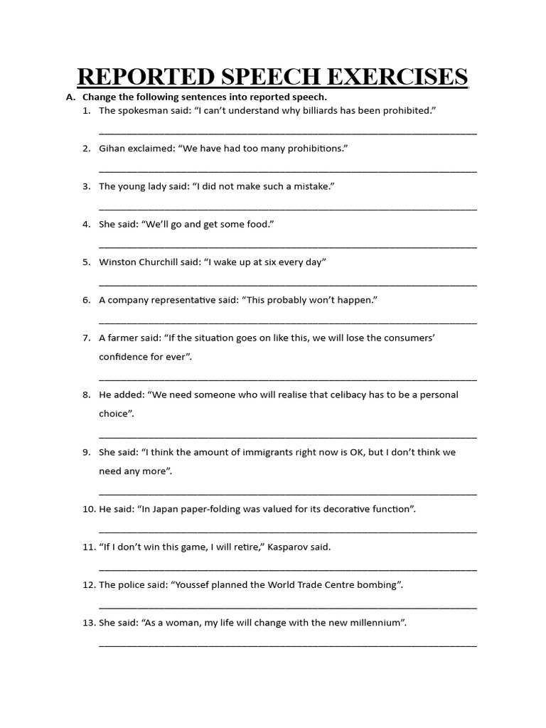 Reported Speech Exercises and Activities | PDF