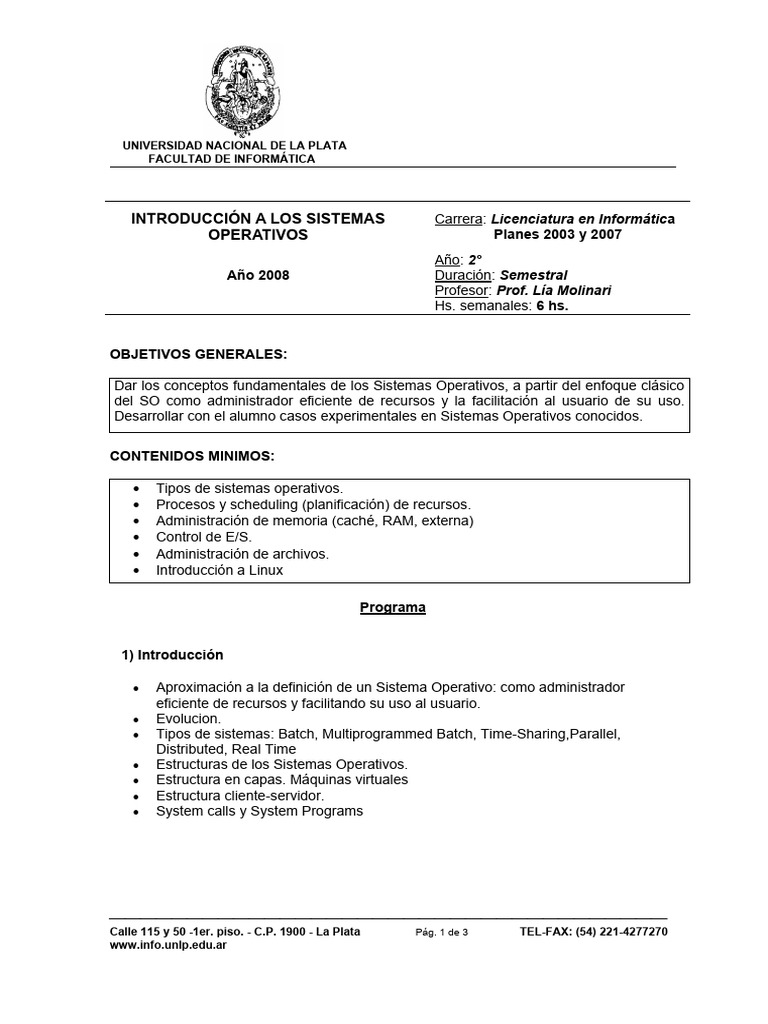 Prog Introduccion A Los Sistemas Operativos | PDF