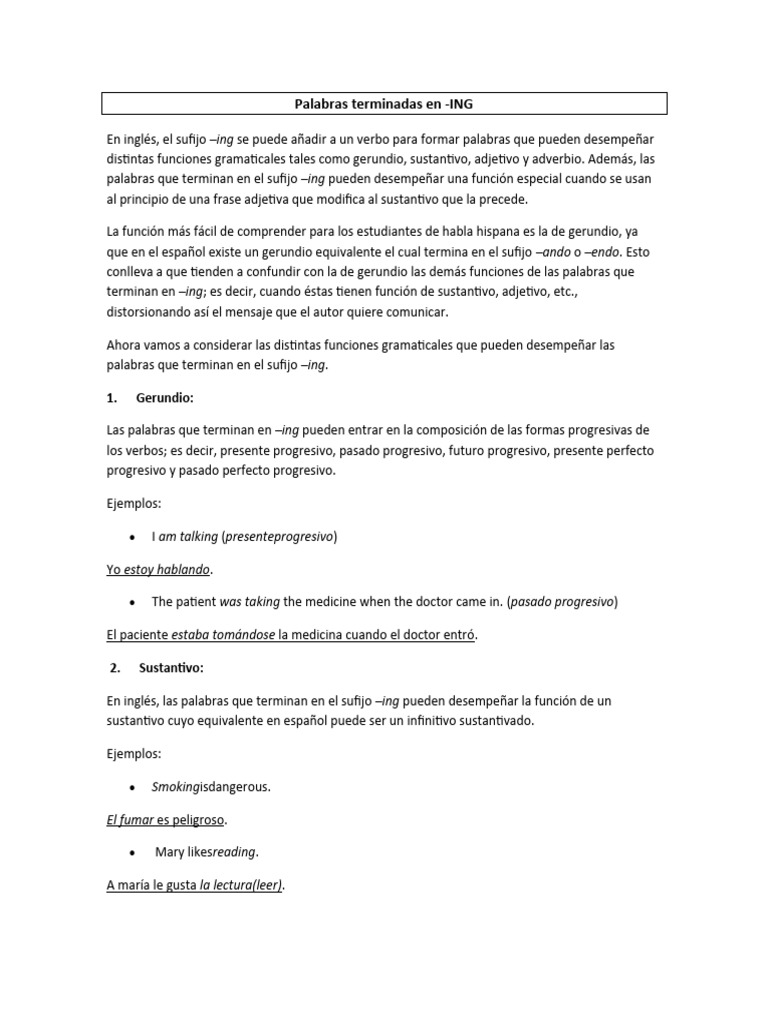 Guia 7 Prte 1 Palabras Terminadas en ING | PDF | Sustantivo | Adjetivo Guia 7 Prte 1 Palabras Terminadas en ING | PDF | Sustantivo | Adjetivo