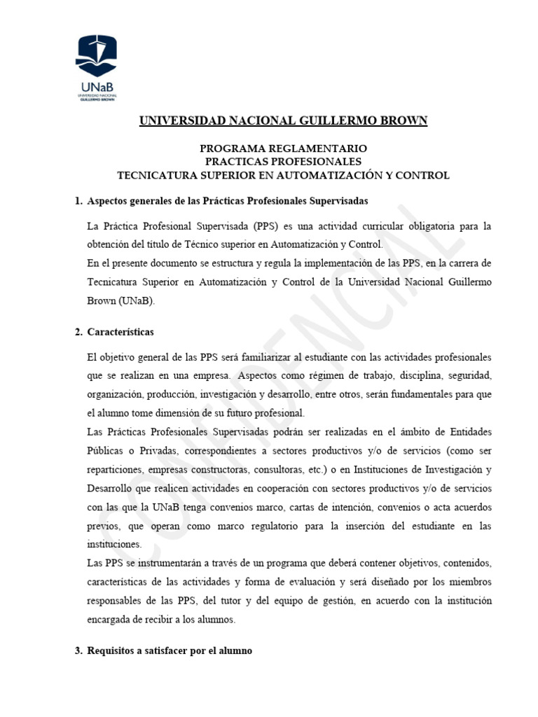 Programa Reglamentario PPS - Tec Sup Aut Contr | PDF