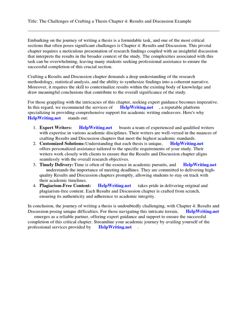 Thesis Chapter 4 Results and Discussion Example | PDF