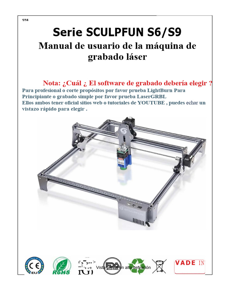 User Manual of SCULPFUN S6&S9 Series 8.31-ESP | PDF | Lentes | Láser