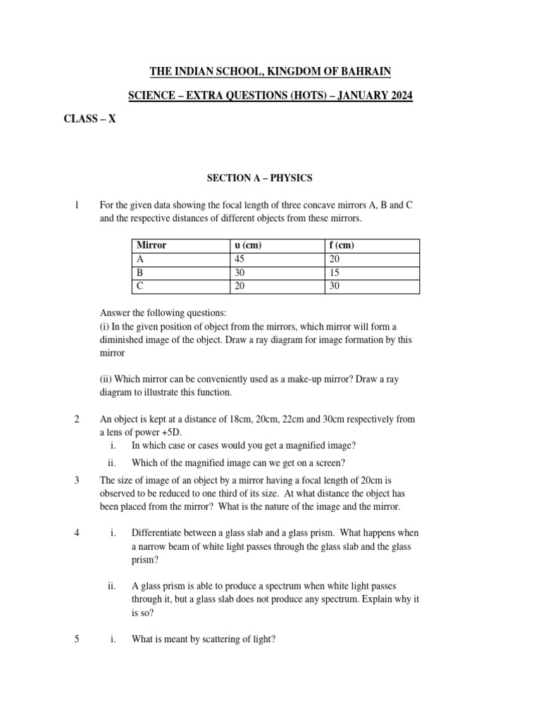Important Question Class 10 Jan 2024 | PDF