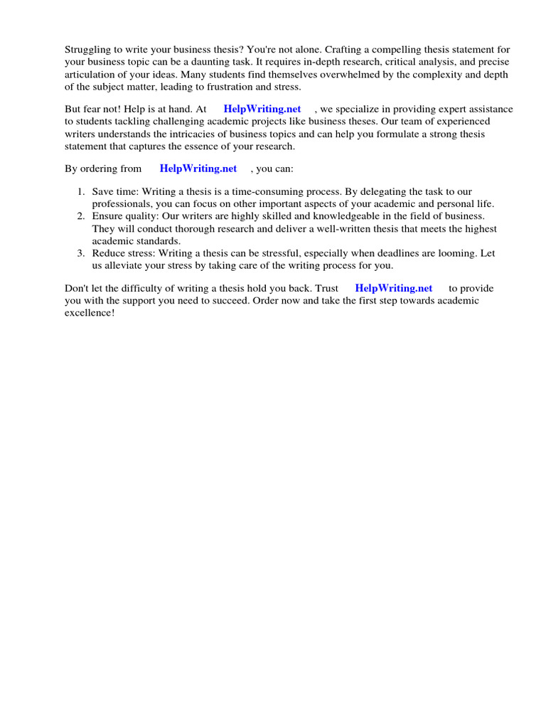 Example of Business Thesis Statement | PDF | Essays | Thesis