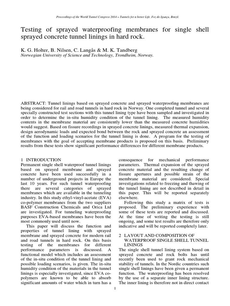 Testing Sprayed Membranes for Tunnel Linings | PDF | Concrete ...