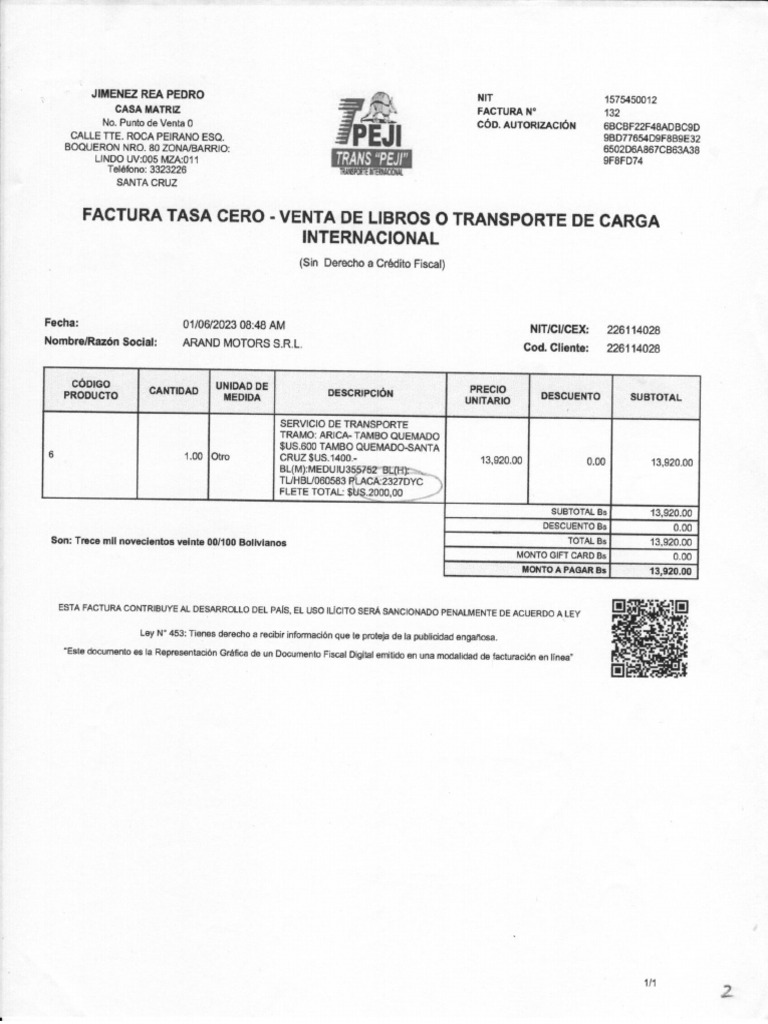 04 - Factura de Transporte - 1323644823573227239586 | PDF