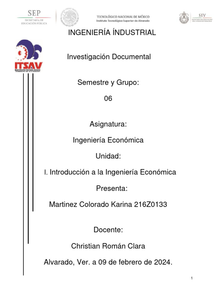 Inv U1 Ing Economica | PDF | Interés | Bienes