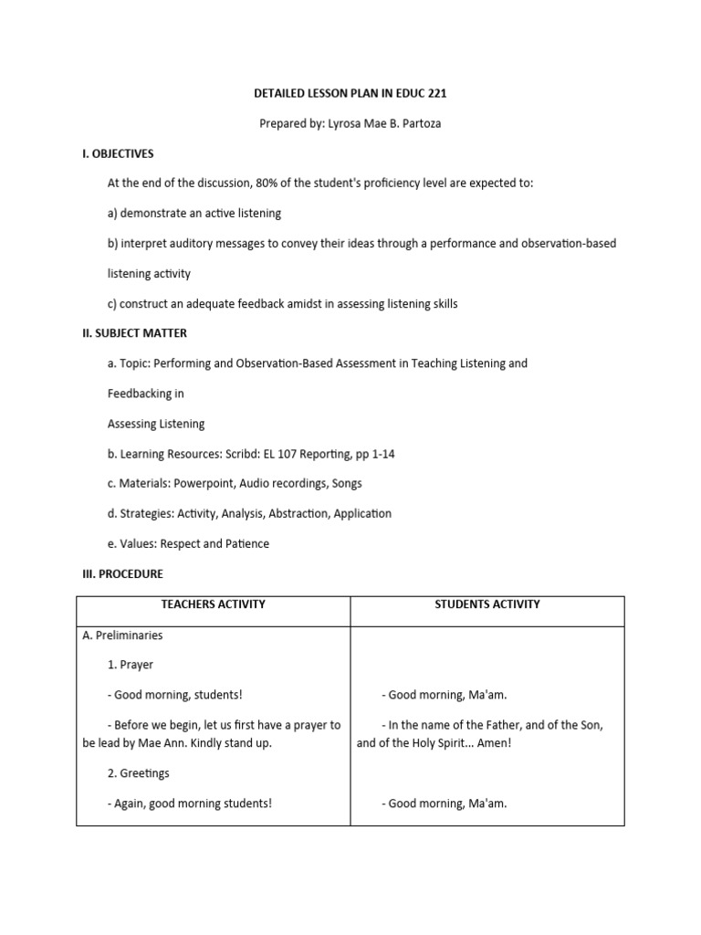 A DETAILED LESSON PLAN | PDF | Communication | Lesson Plan