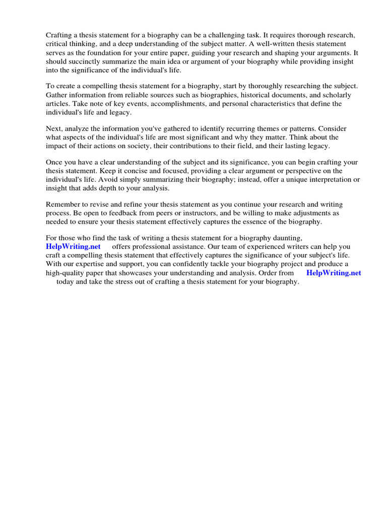 How To Create A Thesis Statement For A Biography | PDF