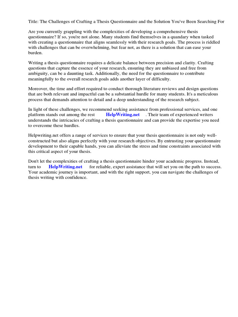 Sample Thesis Questionnaire | PDF | Survey Methodology | Thesis Sample Thesis Questionnaire | PDF | Survey Methodology | Thesis