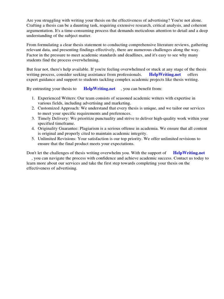 Effectiveness of Advertising Thesis Statement | PDF