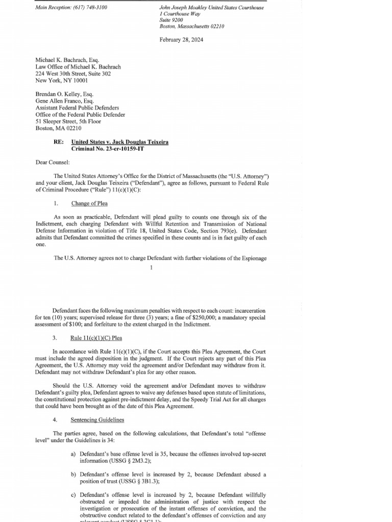 Usa V Teixeira March 2024 Plea Agreement | PDF