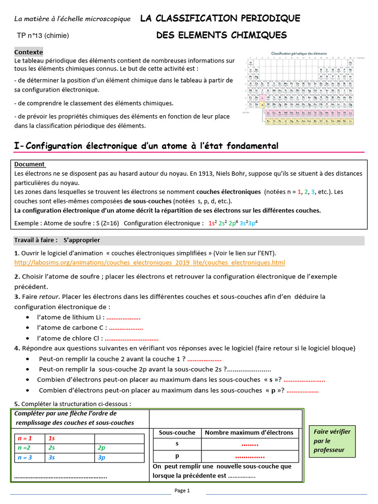 Configuration Électronique et Tableau Périodique | PDF | Tableau ...