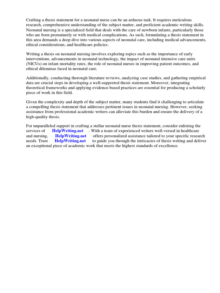 Neonatal Nurse Thesis Statement | PDF | Nursing | Neonatology