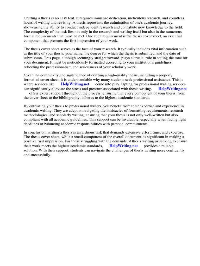 Thesis Cover Sheet Example | PDF | Thesis | Essays
