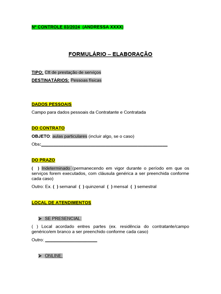 Formulário - Elaboração de CTT - Adaptado para PF - Modelo 03 | PDF