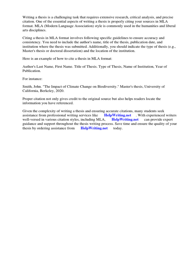 Citing a Master's Thesis in MLA Format | PDF