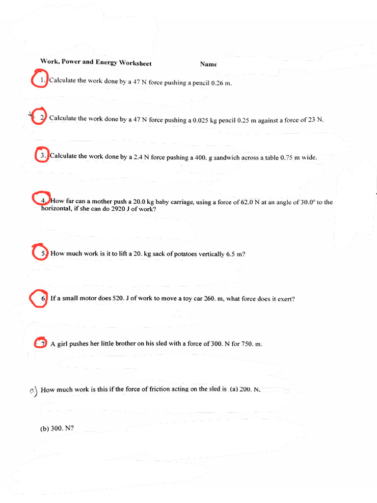 Work Power Worksheet | PDF