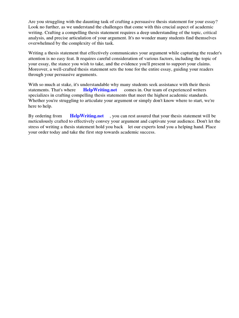 A Thesis Statement Example For Persuasive Essay | PDF | Essays | Social ...