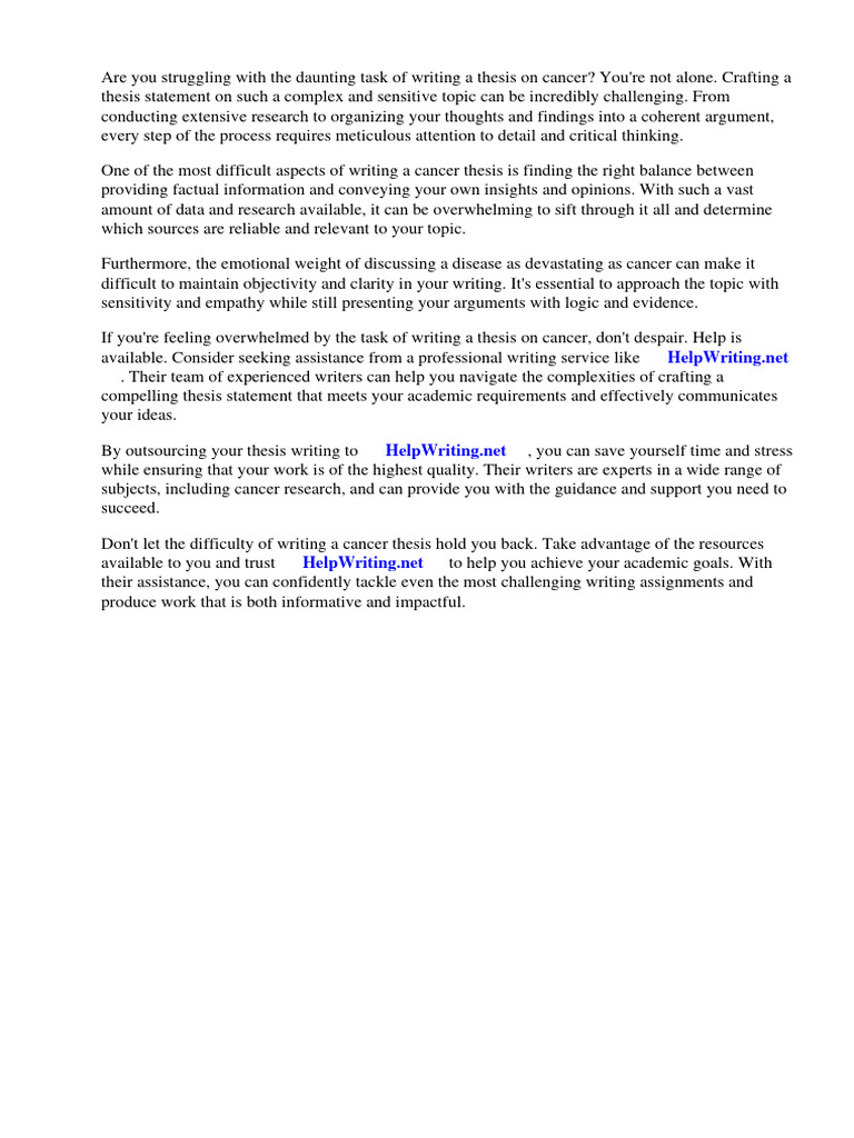 Cancer Thesis Statement Examples | Download Free PDF | Cancer | Breast ...