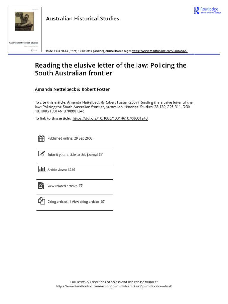Reading The Elusive Letter of The Law Policing The South Australian ...