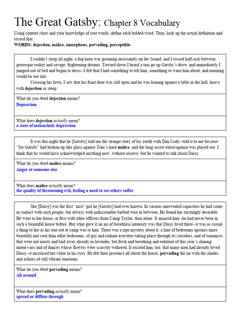 GATSBY Chapter 8 Vocabulary | PDF